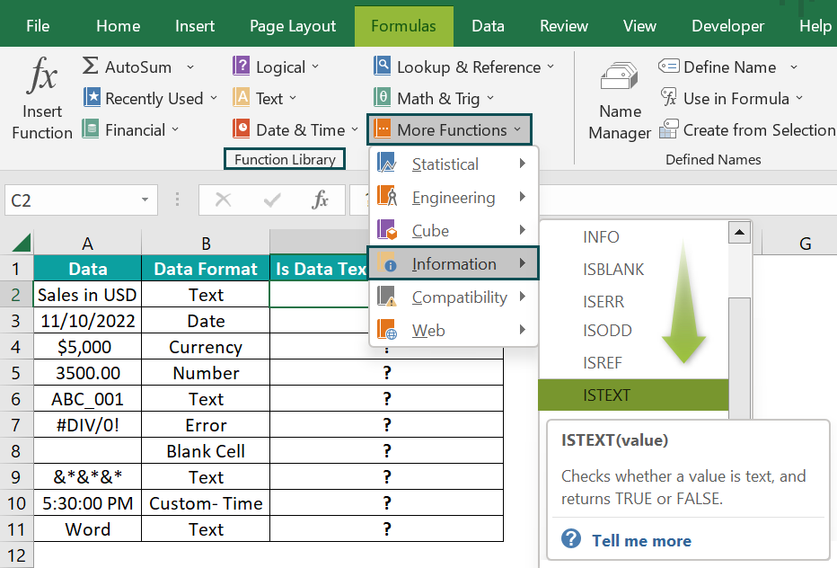Istext Excel Function Formula Examples How To Use