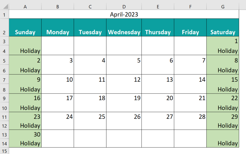 Calendar Template In Excel - Create Simple & Dynamic Calendar