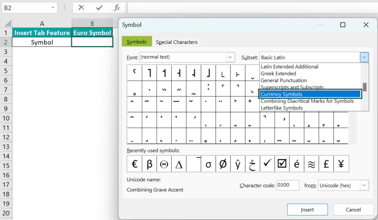 Euro Symbol In Excel - Top 4 Methods, Step by Step Examples