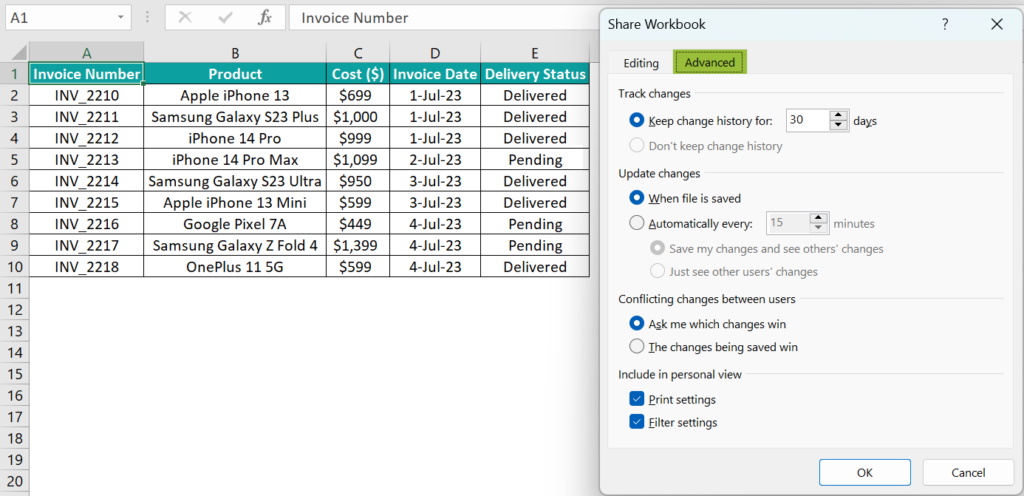 Share An Excel Workbook - How to Handle Changes, Accept/Reject