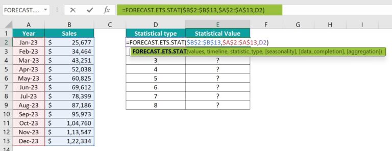 FORECAST.ETS.STAT Excel Function - Syntax, Steps, Examples