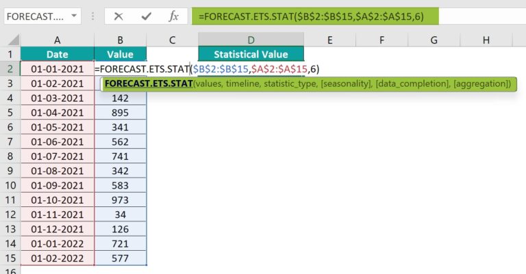 FORECAST.ETS.STAT Excel Function - Syntax, Steps, Examples
