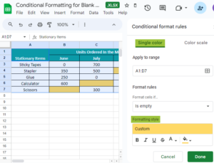 Conditional Formatting For Blank Cells In Google Sheets - Methods