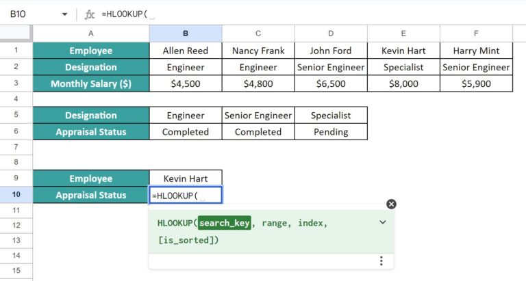 HLOOKUP In Google Sheets -Syntax, Examples, How To Use?