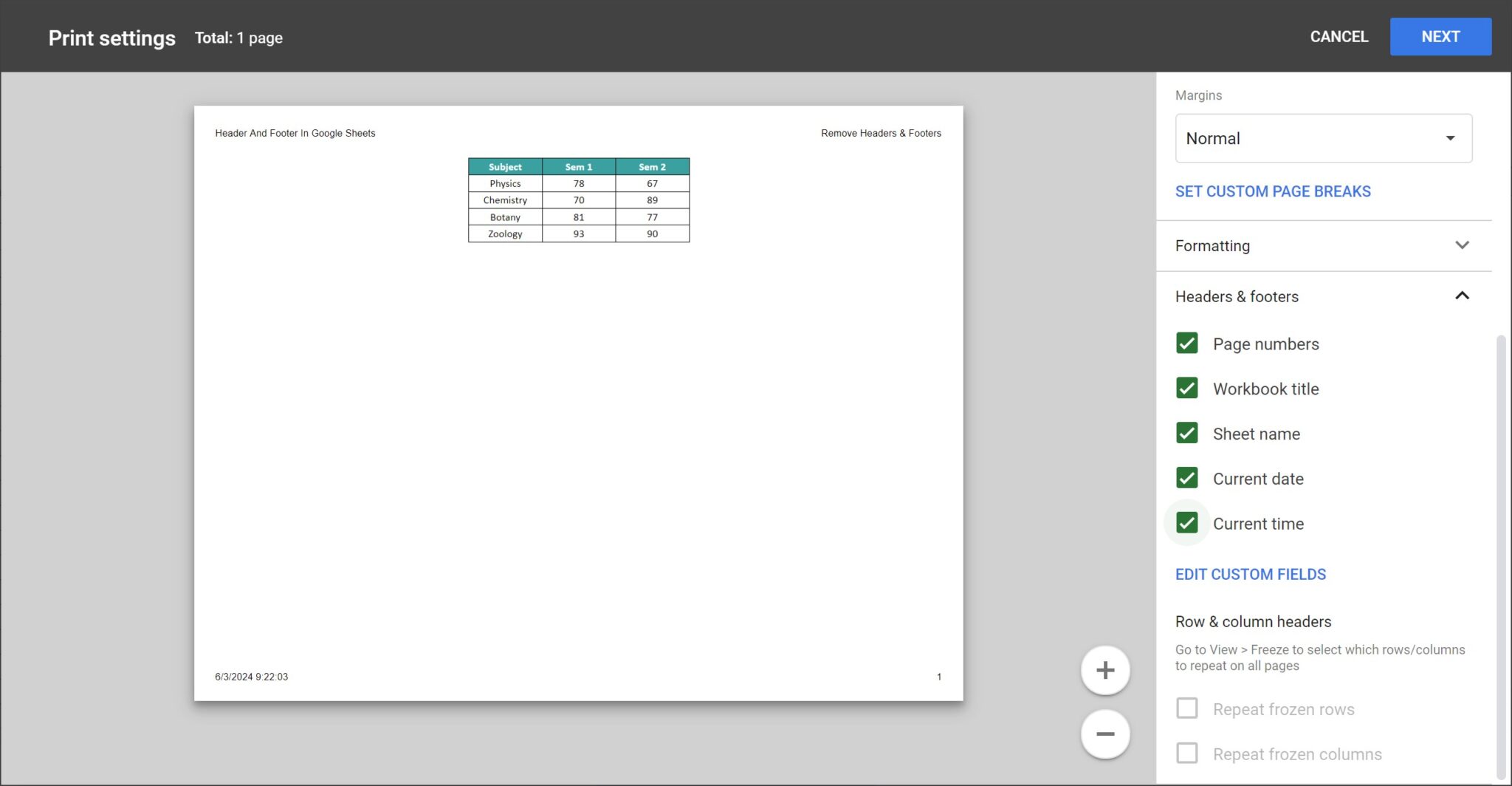 Header And Footer In Google Sheets - How To Add and Remove?