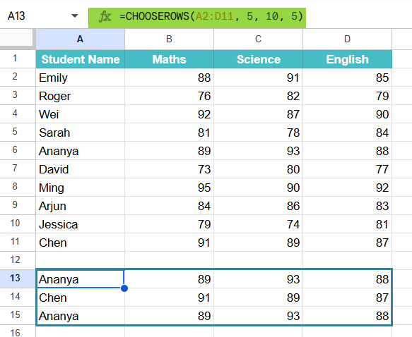 CHOOSEROWS Function in Google Sheet - Syntax, How to Use?